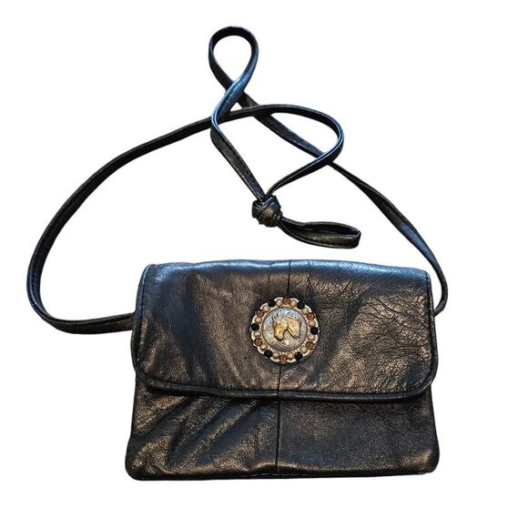 Vtg | Bags | Vintage 99s Small Black Leather Crossbody Purse Bag W ...